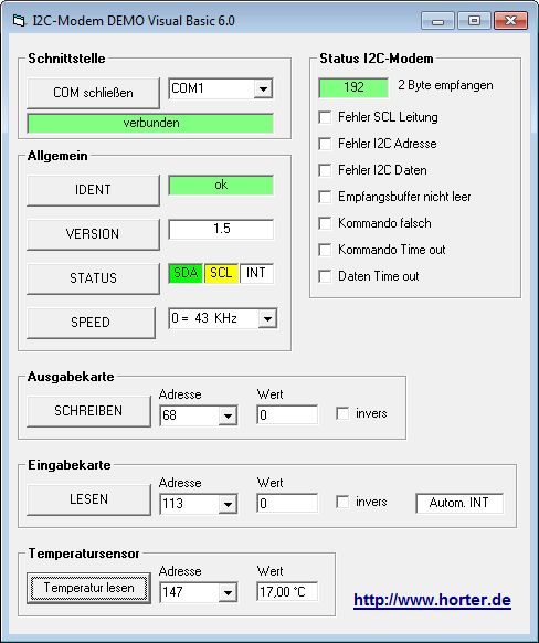 I2C - PC Modem / I2C-RS232 Modem Interface